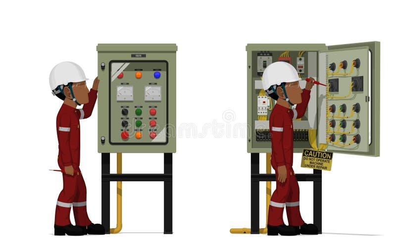 Industrial Workers Use Screwdriver Tester To Measuring Electric Current ...
