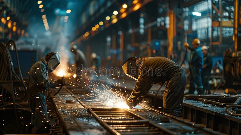 Industrial Workers Welding and Fabricating in Factory Setting ...