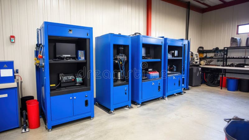 Industrial Workshop with Blue Cabinets Stock Illustration ...