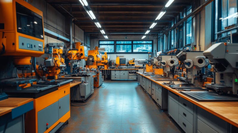 Industrial Workshop Featuring Rows of Precision Machinery Stock ...