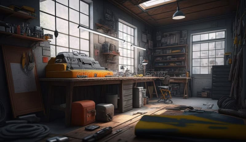Industrial Workshop Interior. Created by Generative Artificial ...