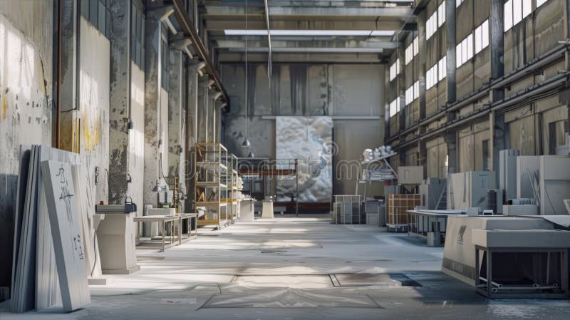 An Industrial Workshop with Large Windows, Various Equipment, and Tools ...