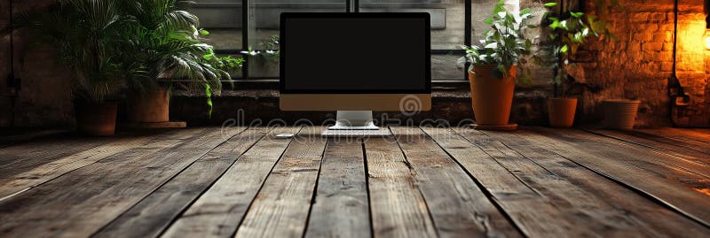 Industrial Workspace with Desktop in Rustic Setting Stock Illustration ...