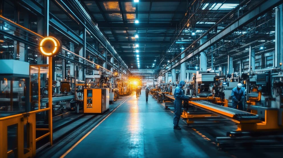 Industrial Workspace with Machinery and Workers in a Factory Setting ...