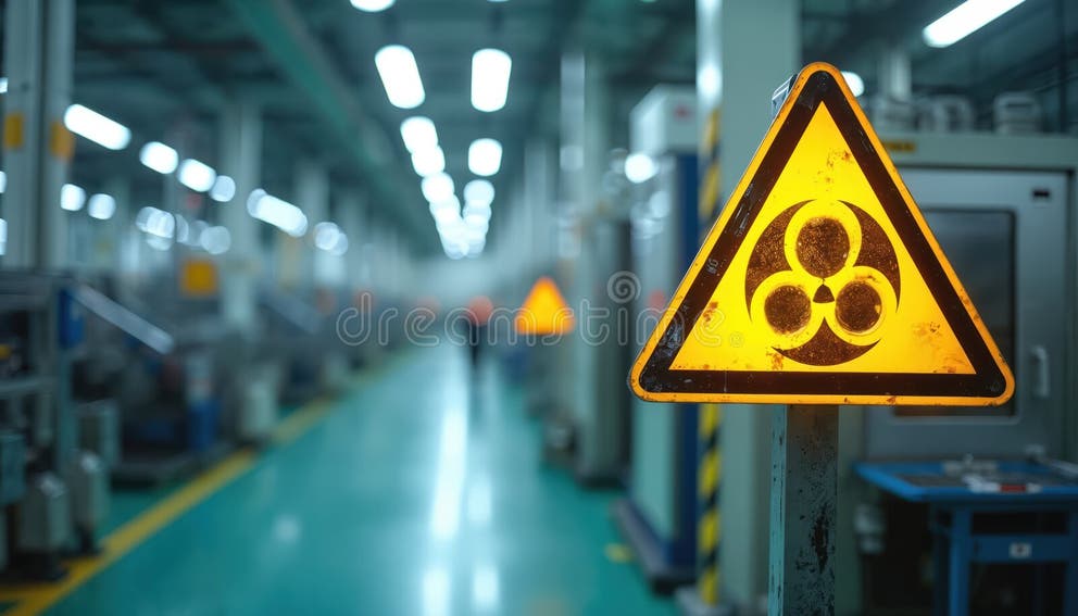 Industrial Workspace Warning Signs for Hazardous Materials, Emphasizing ...