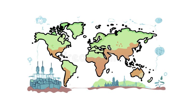 Industrial World Map with Factories and Global Connections, Vector ...