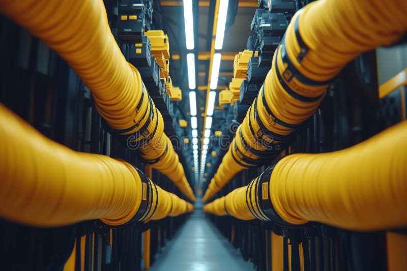 Industrial Yellow Cables Arranged in a Symmetrical Pattern in a High ...