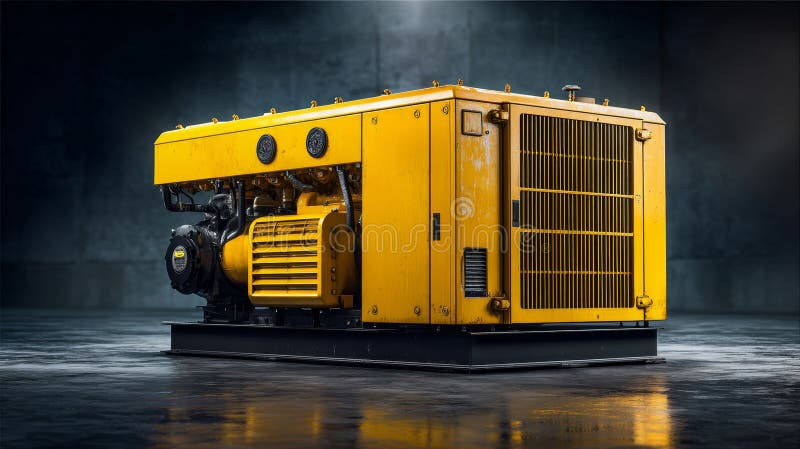 Industrial Yellow Generator in Dimly Lit Warehouse Setting Stock Image ...