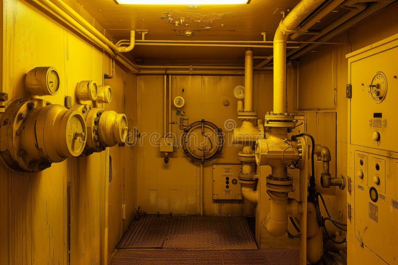 Industrial Yellow Pipeline System Controlling Pressure and Flow Stock ...