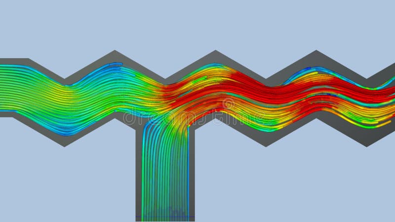 Industrial Zig Zag Chute Airflow Simulation - CFD Simulation Computational Fluid Dynamics Stock ...