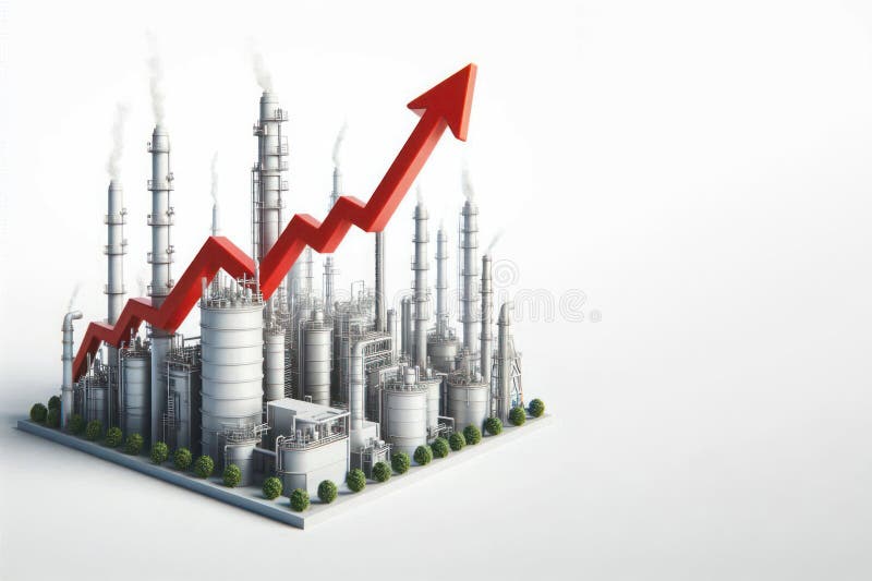 Industrial Zone Model with a Growing Red Graph. Space for Text. Stock ...