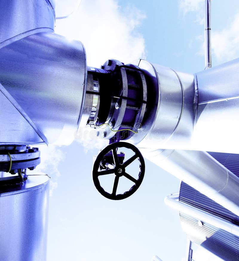 Industrial Zone Steel Pipelines in Blue Tones Stock Photo - Image of ...