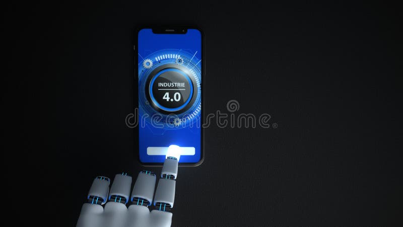 Industrie 4.0 - Humanoid Robot Hand Click Smartphone Stock Illustration ...