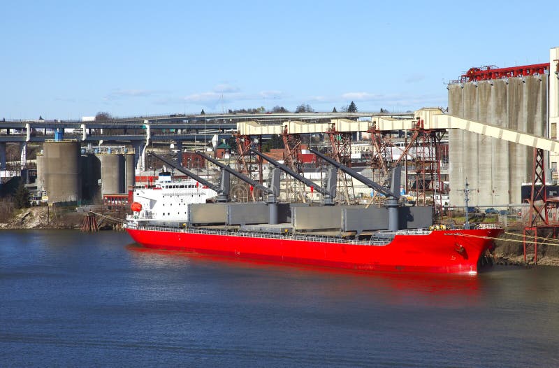 Loading a Cargo Ship, Grain Elevators Portland or. Stock Photo - Image ...