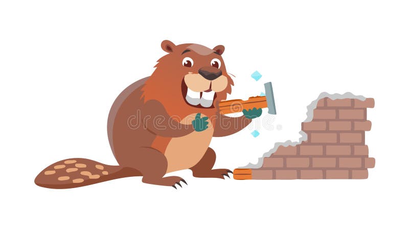 Industrious Beaver, Building and Dam Construction, Vector Design ...