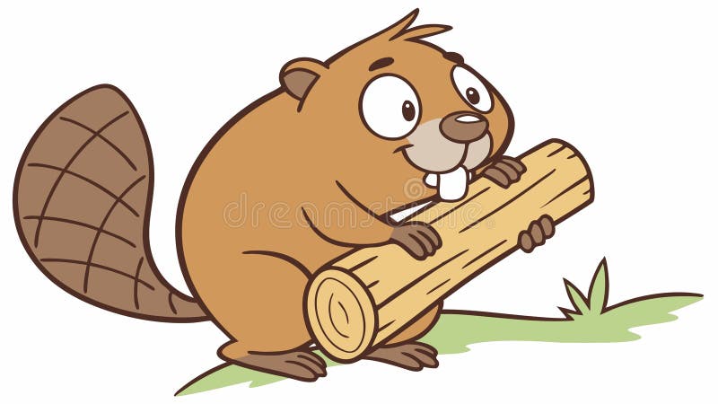 Industrious Beaver Gnawing on a Log, Preparing for Dam Construction ...