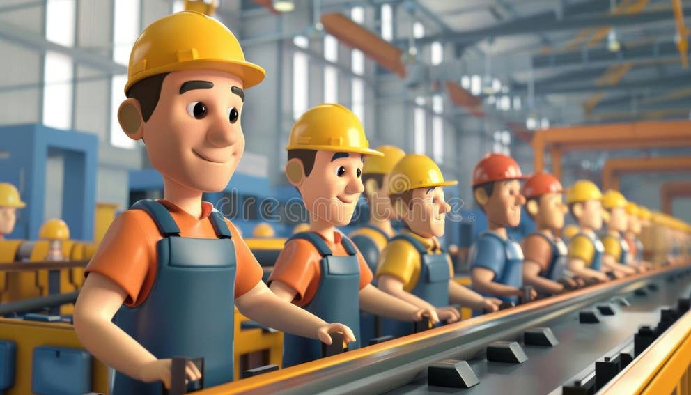 47 Industrious 3D Cartoon Assembly Line Workers on Labor Day Stock ...