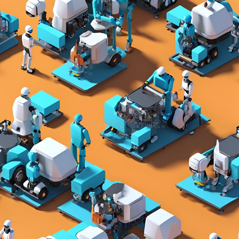 3D Isometric Illustration of AI-integrated Robots and Humans ...