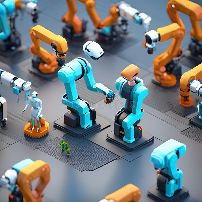 3D Isometric Illustration of AI-integrated Robots and Humans ...