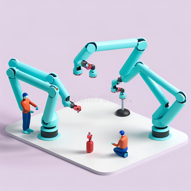 3D Isometric Illustration of AI-integrated Robots and Humans ...