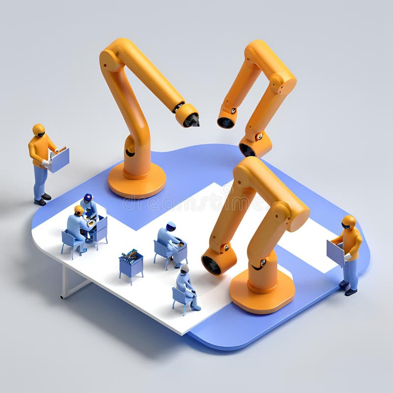 3D Isometric Illustration of AI-integrated Robots and Humans ...