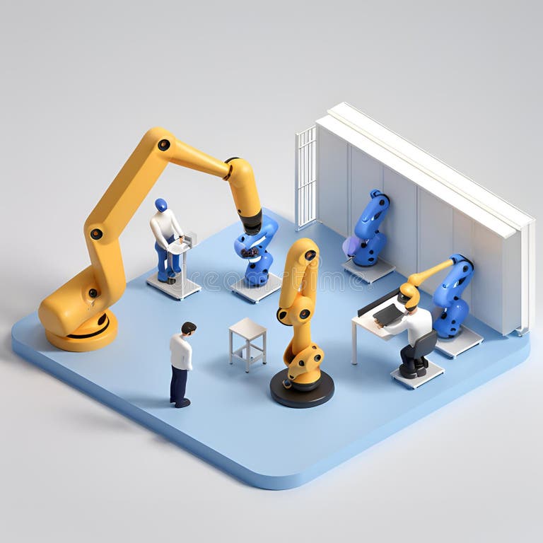 3D Isometric Illustration of AI-integrated Robots and Humans ...