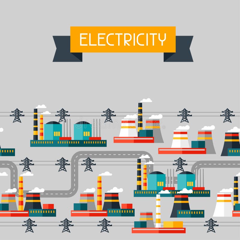 Set of Industry Power Icons in Flat Design Style Stock Vector ...