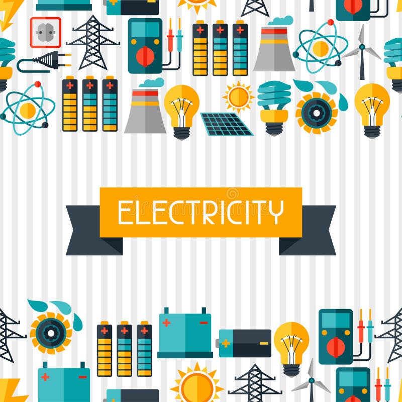 Industry Background with Power Icons in Flat Stock Vector ...