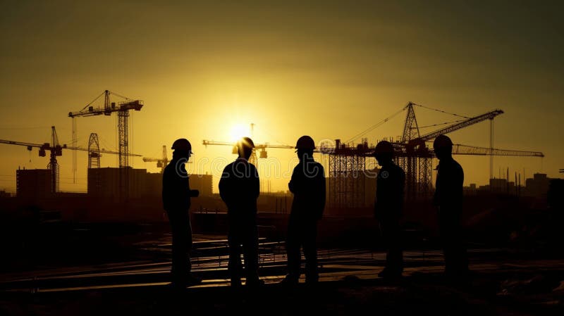 Industry Background, Silhouette of Team at Construction Site Stock ...