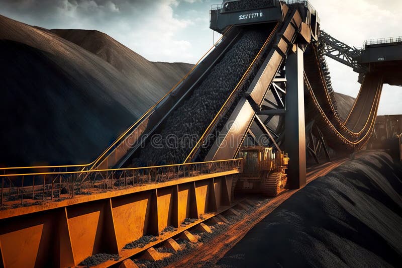 Industry Belt Conveyor Moving Mining Raw Coal Materials From Mine Stock Illustration
