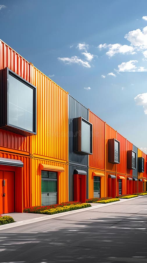 Industry Building Showcases Array of Colorful Metal Storage Units Stock ...