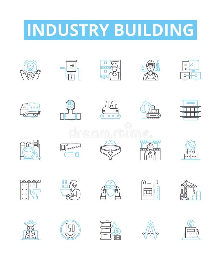 Industry Building Vector Line Icons Set. Construction, Manufacturing ...