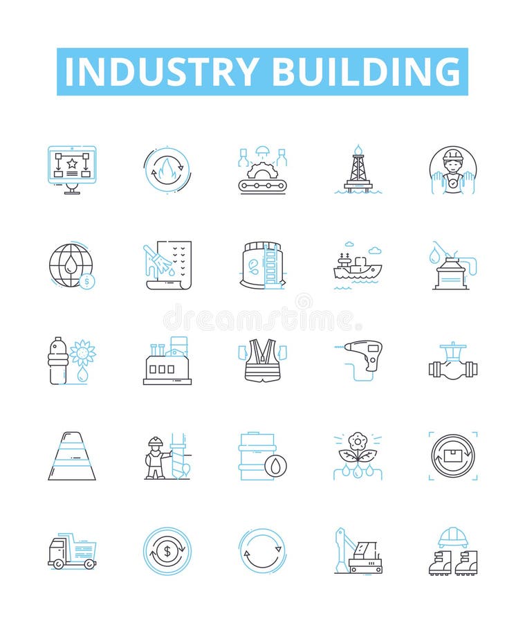 Industry Building Vector Line Icons Set. Construction, Manufacturing ...