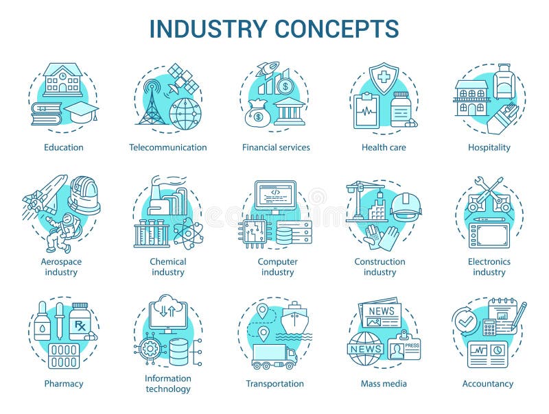 Industry Concept Icons Set. Technology Development. Manufacturing ...