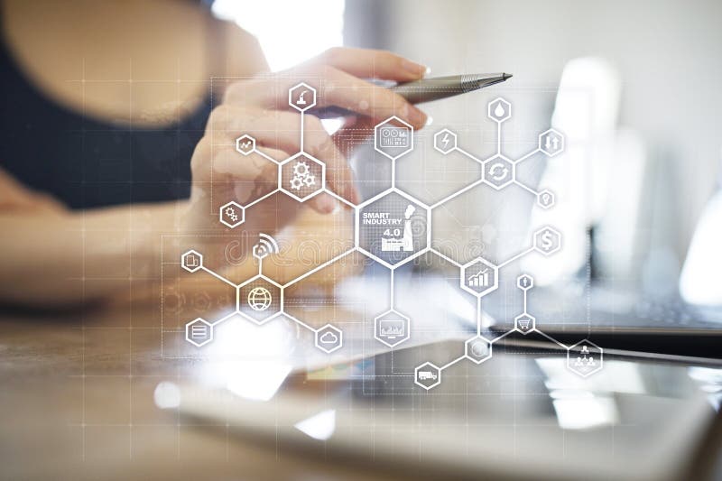 Industry 4.0 Concept, Smart Factory Structure. Flow Automation and Data ...