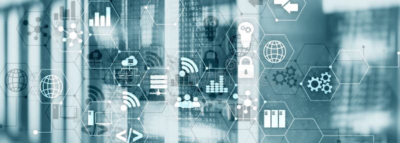 Industry Concept. Technology Icons on Server Room. Website Banner ...