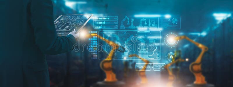 Industry Engineer In Factory Using Smart Tablet Glass Device Control