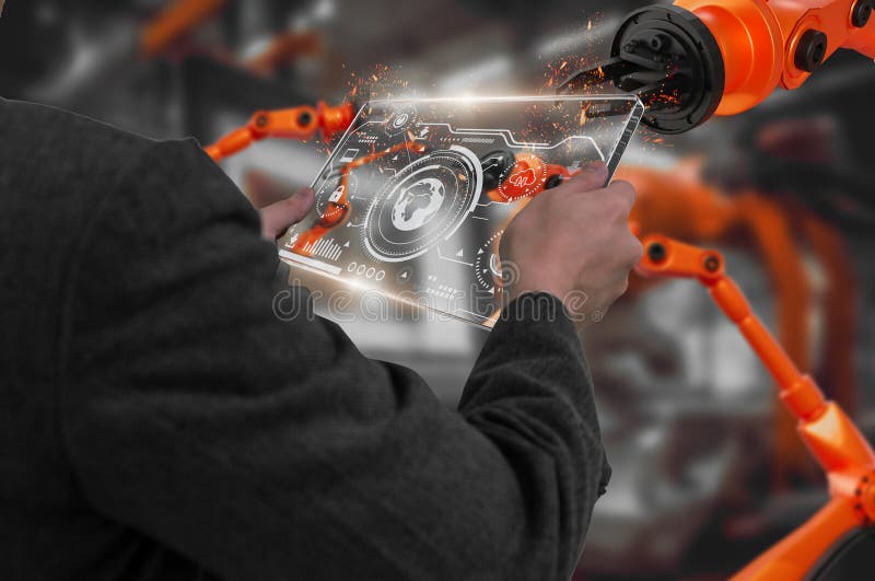 Industry Engineer In Factory Using Smart Tablet Glass Device Control