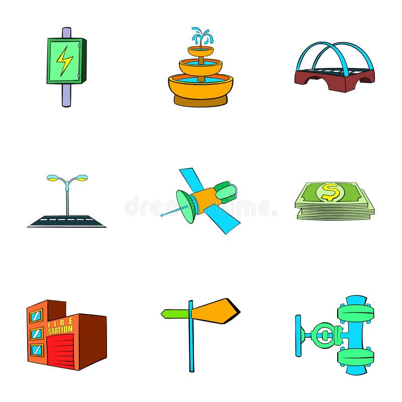 Industry Facilities Icons Set, Cartoon Style Stock Vector ...