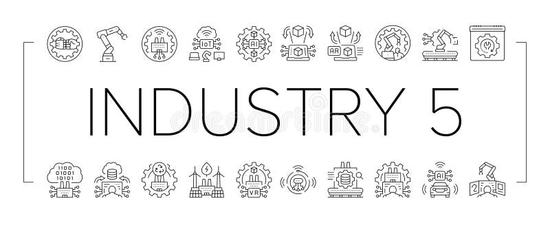 Industry Five Automation Icons Set Vector Stock Illustration ...