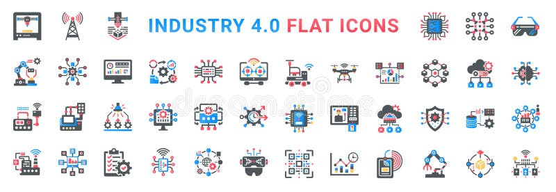 Industry 4.0 Flat Icons Digital Transformation Manufacturing Industry ...
