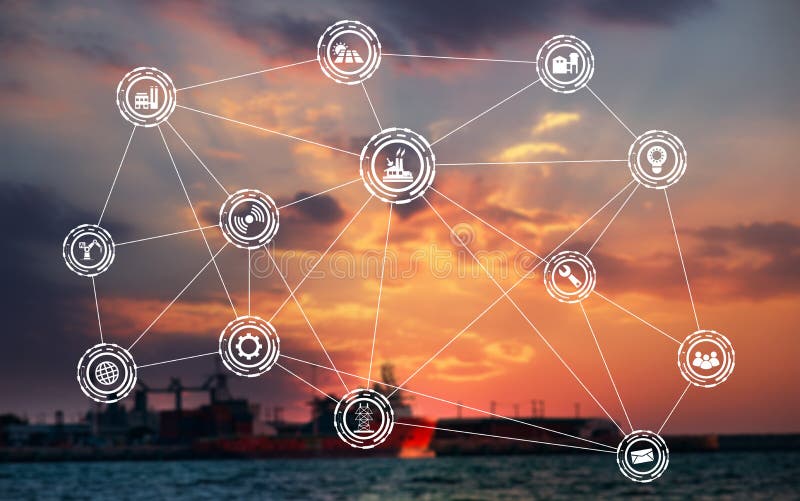 Industry Icon Pattern on Cargo Dock Background Stock Illustration ...