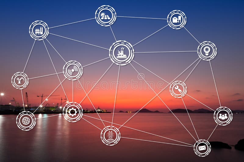 Industry Icon Pattern on Silhouette Construction Site Landscape Stock ...