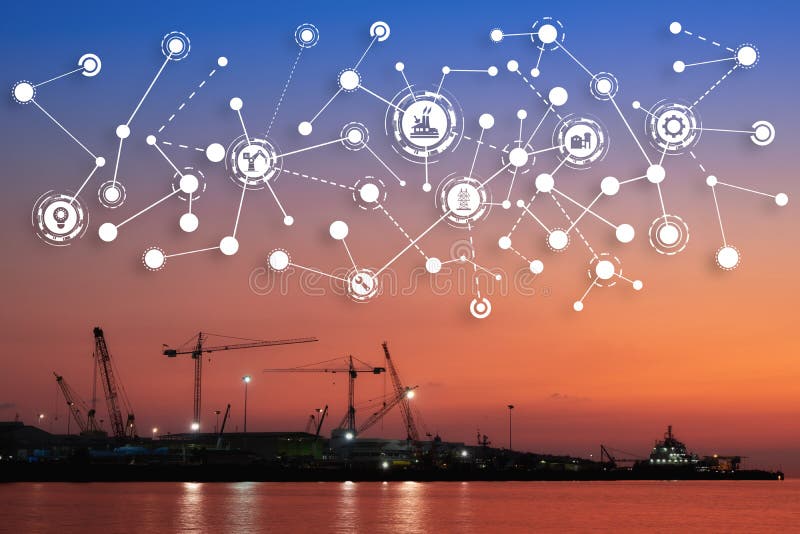 Industry Icon Pattern on Silhouette Construction Site Landscape Stock ...