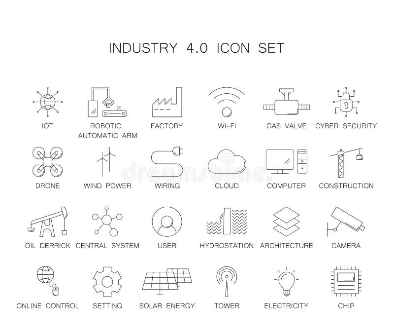 Industry 4.0 icon set stock vector. Illustration of outline - 126943002