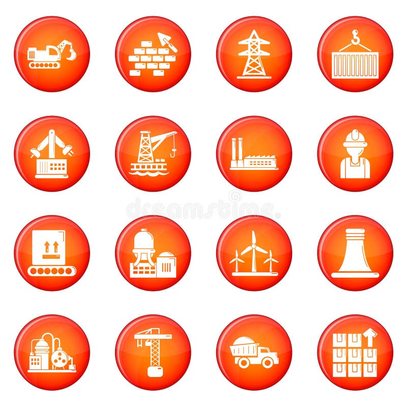 Industry Icons Set Red Vector Stock Vector - Illustration of forklift ...