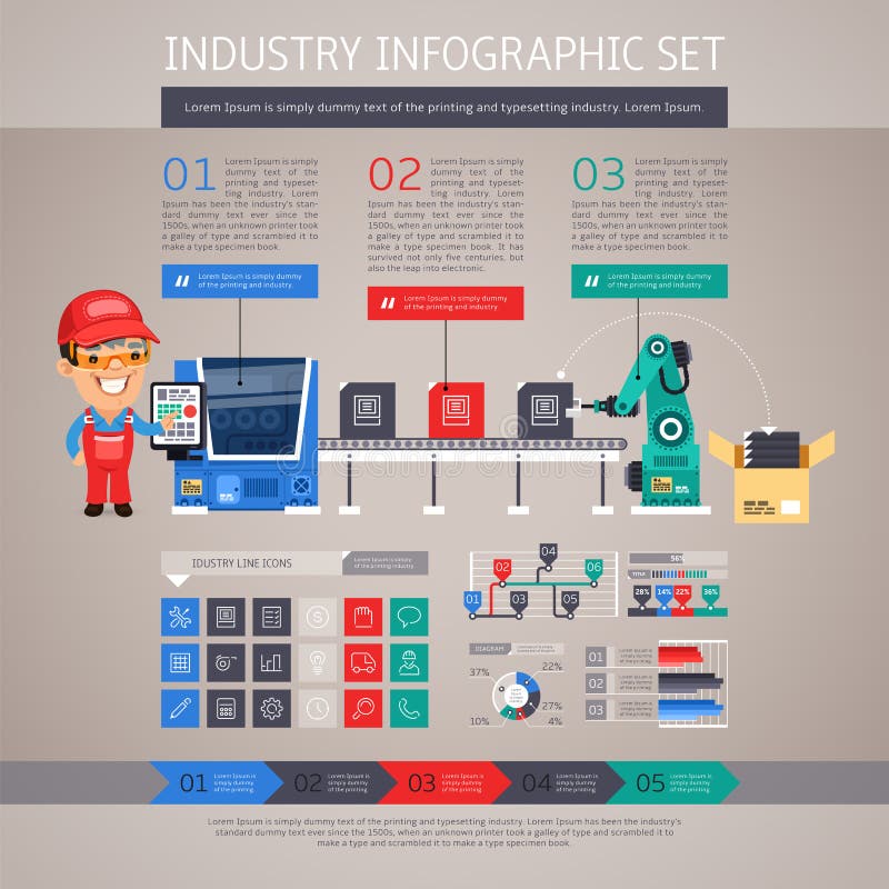 Industry Infographic Set with Factory Conveyor and Stock Vector ...