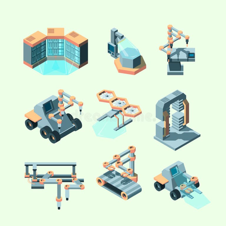 Industry Isometric. Smart Machinery Robotic Remote Control Production ...