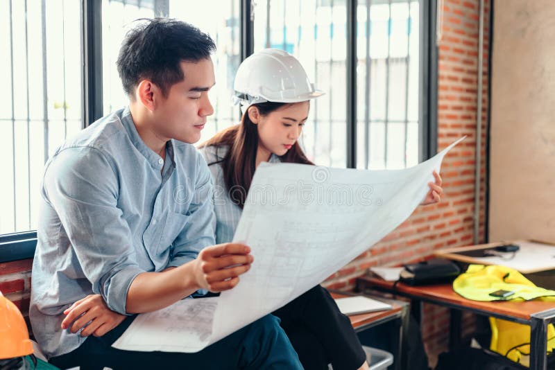 Industry Manager, Engineer, Businessman Reading and Checking Blueprint ...