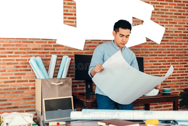 Industry Manager, Engineer, Businessman Reading and Checking Blueprint ...